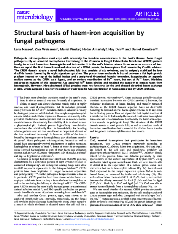 (PDF) Structural basis of haem-iron acquisition by fungal pathogens