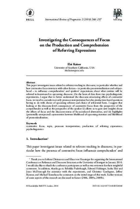 (PDF) Investigating the Consequences of Focus on the Production and ...