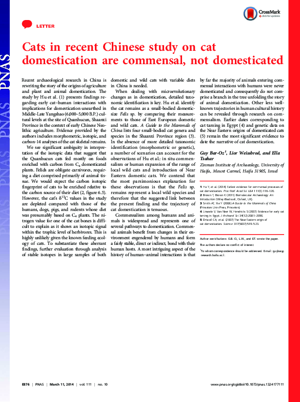 (PDF) Cats in recent Chinese study on cat domestication are commensal ...