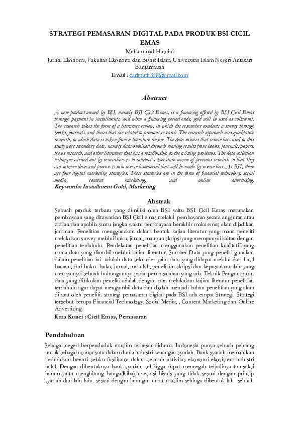 (PDF) STRATEGI PEMASARAN DIGITAL PADA PRODUK BSI CICIL EMAS