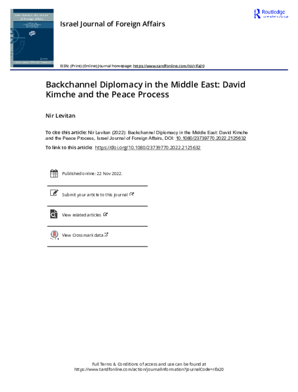 (PDF) Backchannel Diplomacy in the Middle East: David Kimche and the ...