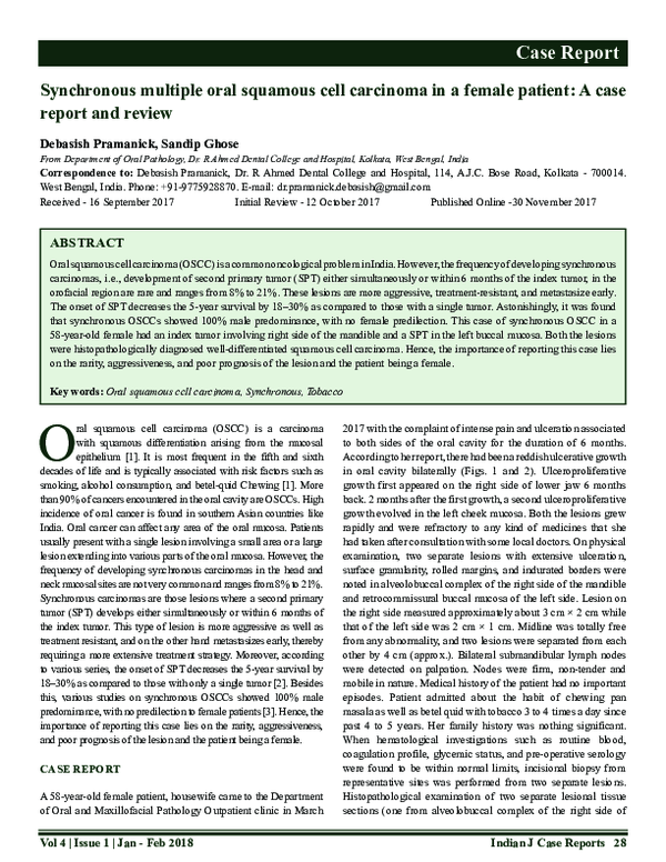 (PDF) Case Report Synchronous multiple oral squamous cell carcinoma in ...
