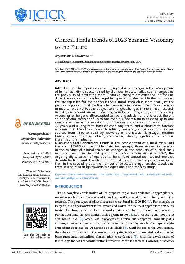 (PDF) Clinical Trials Trends of 2023 Year and Visionary to the Future