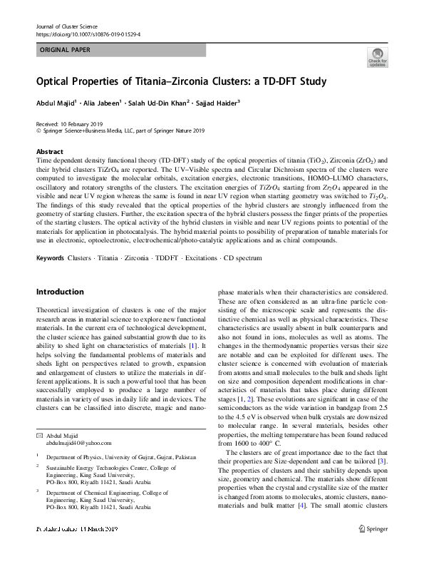 (PDF) Optical Properties of Titania–Zirconia Clusters: a TD-DFT Study