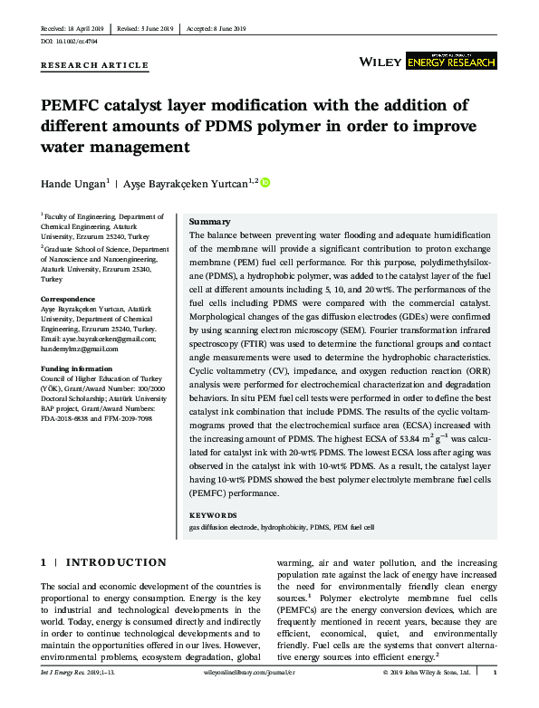 Pdf Pemfc Catalyst Layer Modification With The Addition Of Different Amounts Of Pdms Polymer