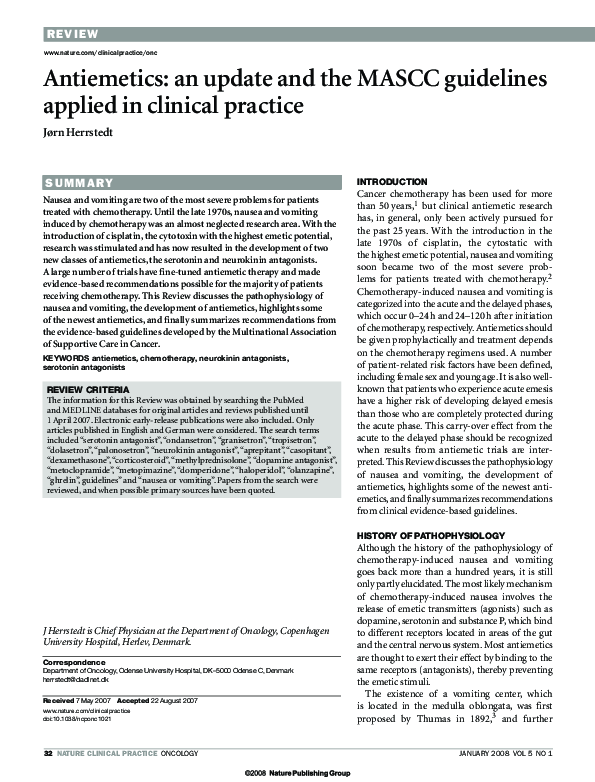 (PDF) Antiemetics: an update and the MASCC guidelines applied in ...