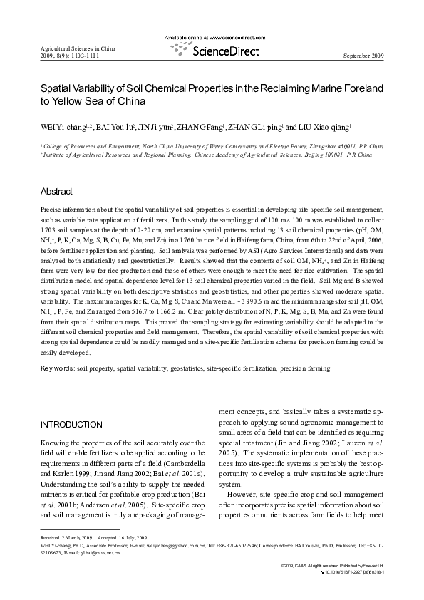 (PDF) Spatial Variability of Soil Chemical Properties in the Reclaiming Marine Foreland to ...
