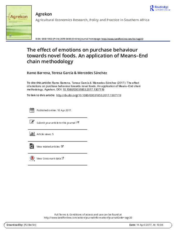 (PDF) The effect of emotions on purchase behaviour towards novel foods. An application of Means ...