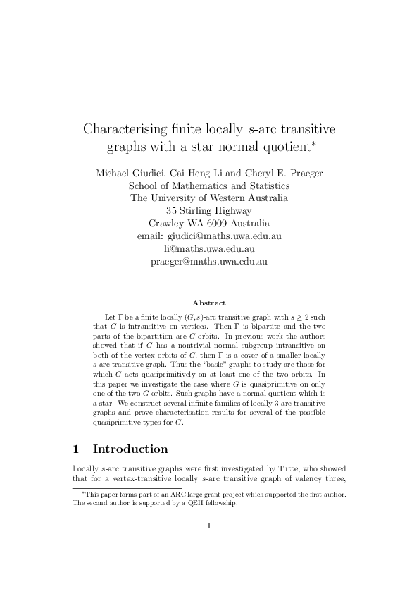 (PDF) Characterizing finite locally s-arc transitive graphs with a star ...