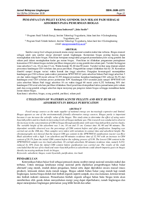 (PDF) Pemanfaatan Pelet Eceng Gondok Dan Sekam Padi Sebagai Adsorben ...