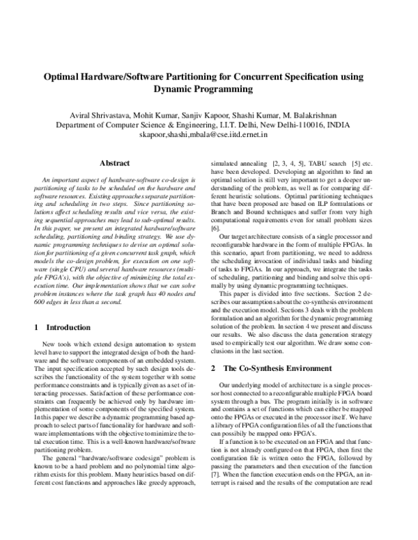 (PDF) Dynamic Programming for Hardware/Software Co-Design