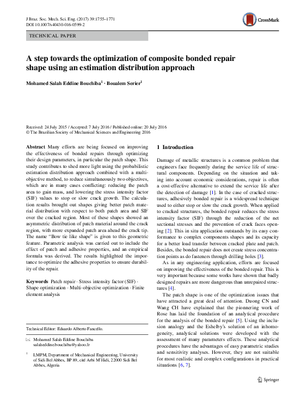(PDF) A step towards the optimization of composite bonded repair shape using an estimation ...