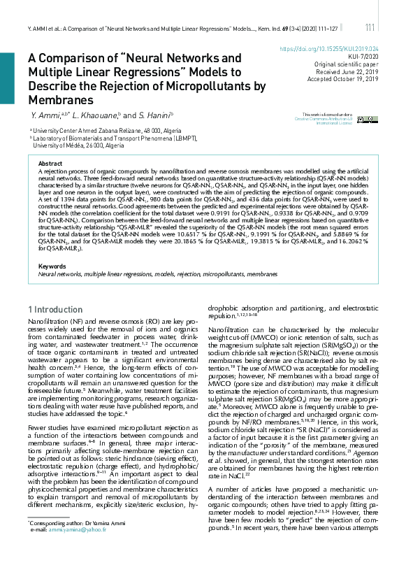(PDF) A Comparison of “Neural Networks and Multiple Linear Regressions” Models to Describe the ...