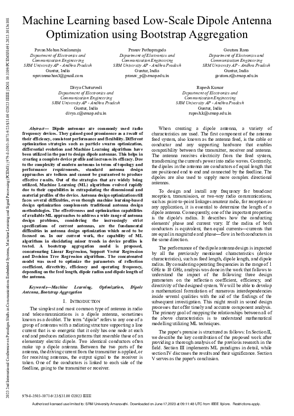 (PDF) Machine Learning based Low-Scale Dipole Antenna Optimization using Bootstrap Aggregation ...