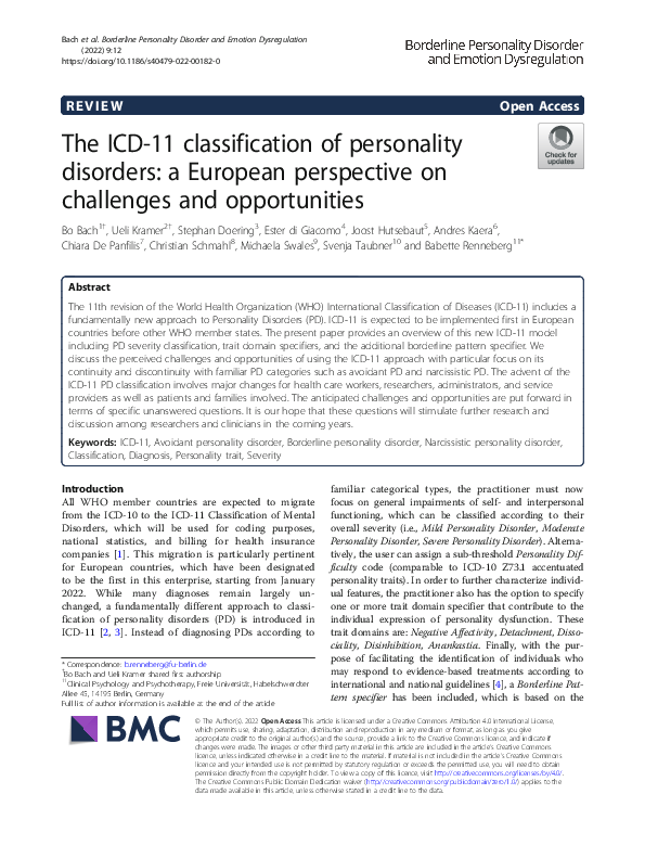 (PDF) The ICD-11 classification of personality disorders: a European ...