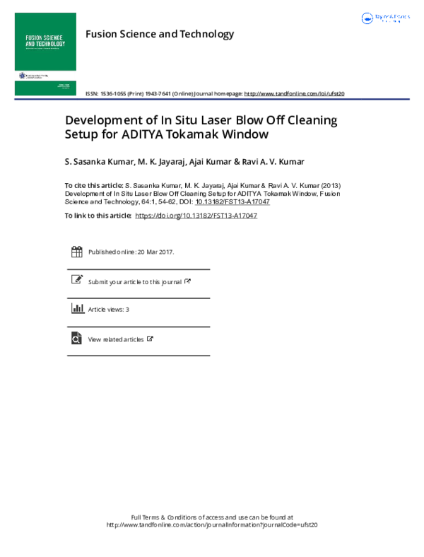 (PDF) Development of In Situ Laser Blow Off Cleaning Setup for ADITYA ...