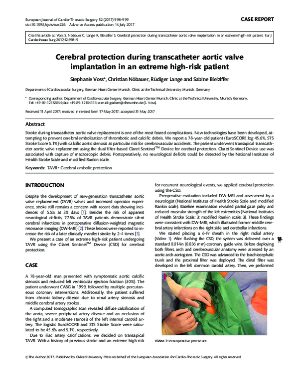 (PDF) Cerebral protection during transcatheter aortic valve ...