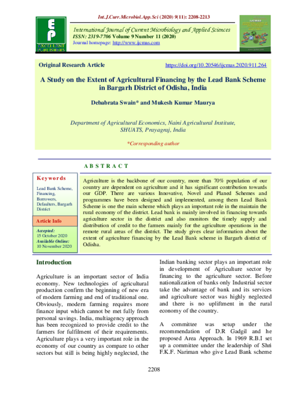 (PDF) A Study on the Extent of Agricultural Financing by the Lead Bank Scheme in Bargarh ...