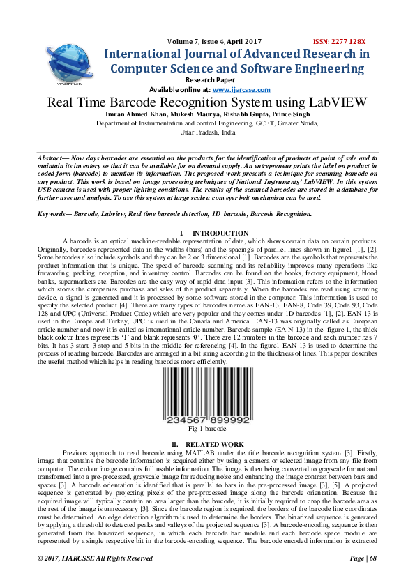 (PDF) Real Time Barcode Recognition System using LabVIEW