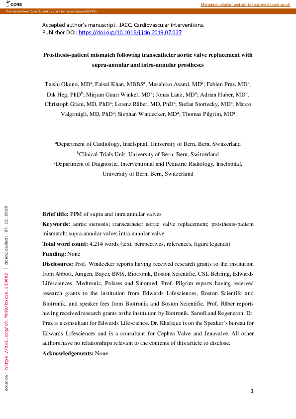 (PDF) Prosthesis-Patient Mismatch Following Transcatheter Aortic Valve Replacement With Supra ...