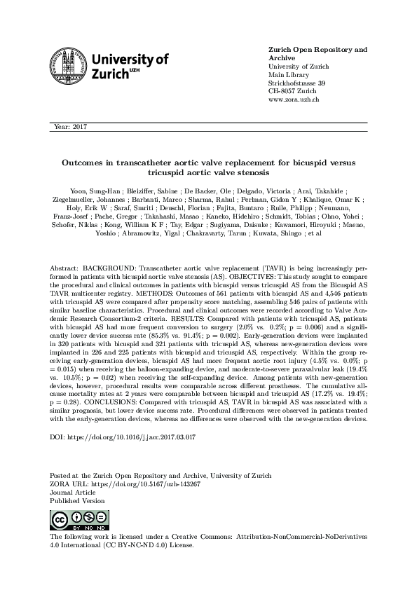 (PDF) Procedural and Clinical Outcomes in Transcatheter Aortic Valve Replacement for Bicuspid ...