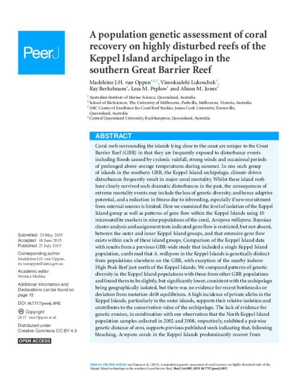 (PDF) A population genetic assessment of coral recovery on highly ...
