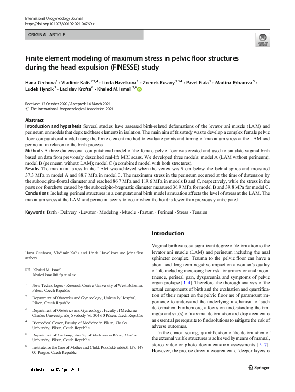 (PDF) Finite element modeling of maximum stress in pelvic floor structures during the head ...