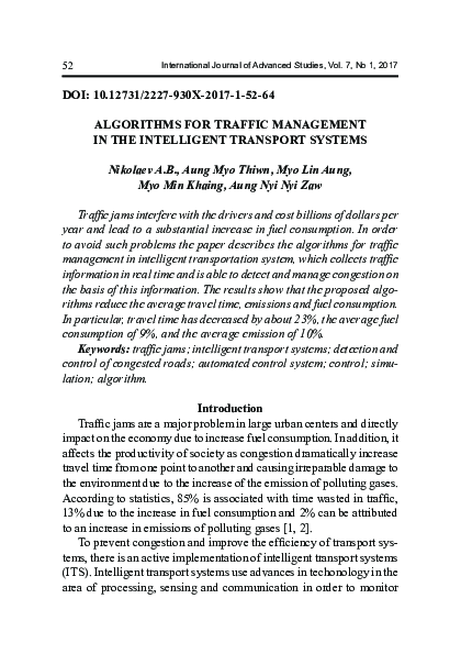 (PDF) Algorithms for Traffic Management in the Intelligent Transport ...