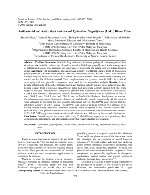(PDF) Antibacterial and Antioxidant Activities of Typhonium ...