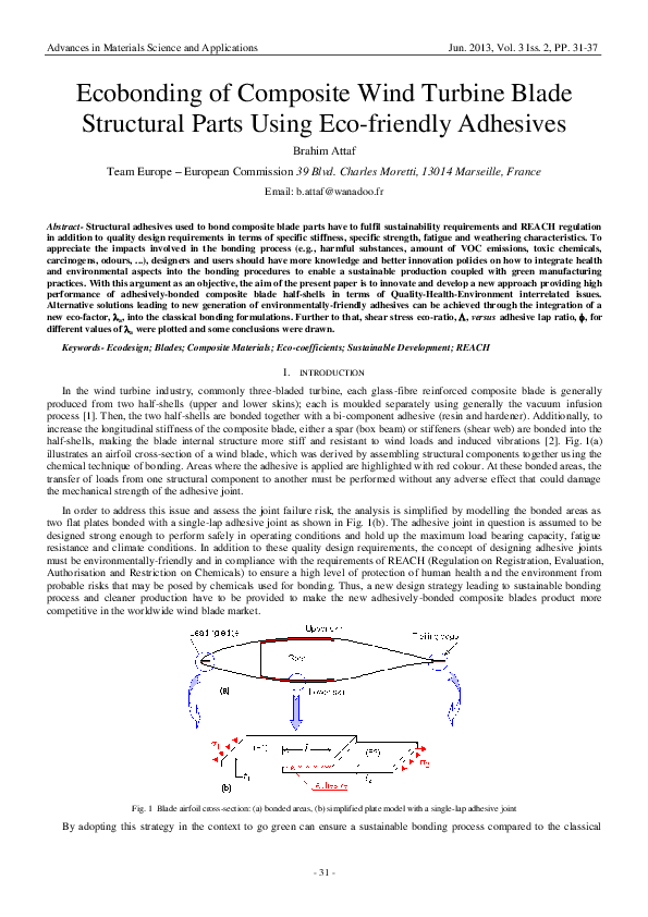 (PDF) Ecobonding of Composite Wind Turbine Blade Structural Parts Using Eco-friendly Adhesives
