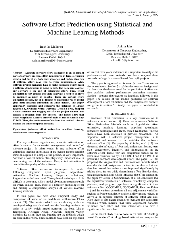 Pdf Software Effort Prediction Using Statistical And Machine Learning