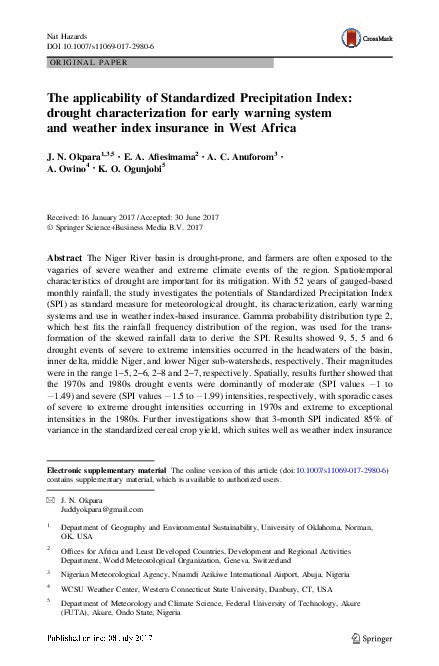 (PDF) The applicability of Standardized Precipitation Index: drought characterization for early ...