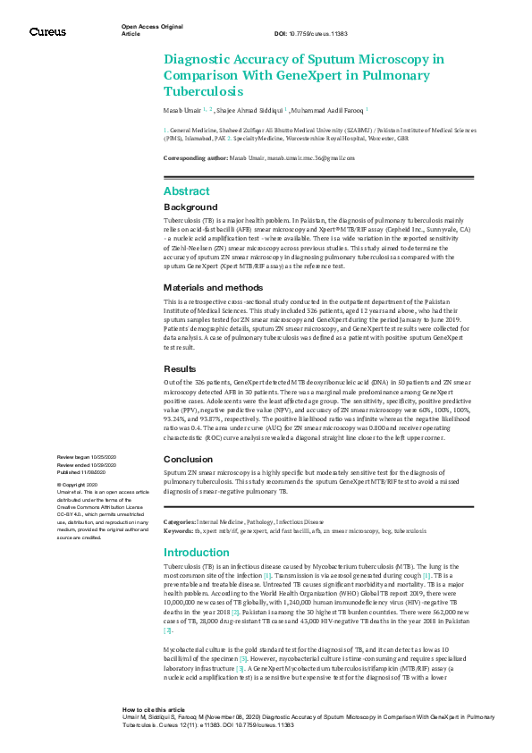 (PDF) Diagnostic Accuracy of Sputum Microscopy in Comparison With ...