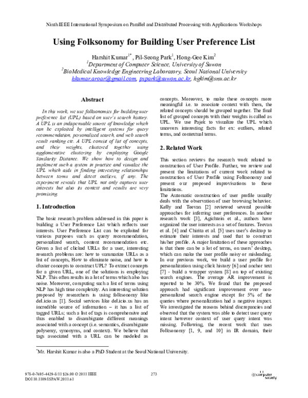 (PDF) Using Folksonomy for Building User Preference List | Harshit ...