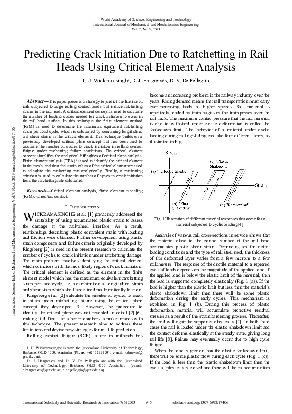 (PDF) Predicting Crack Initiation Due To Ratchetting In Rail Heads ...