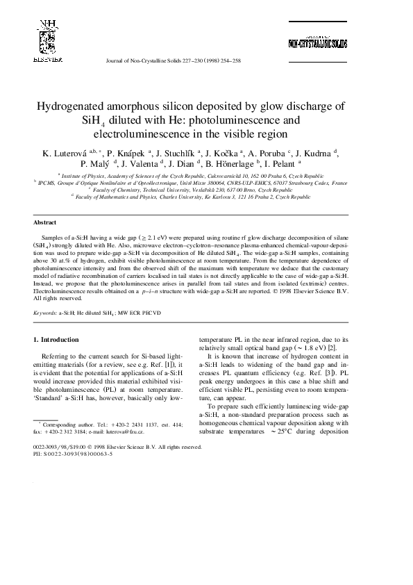 (PDF) Hydrogenated amorphous silicon deposited by glow discharge of ...