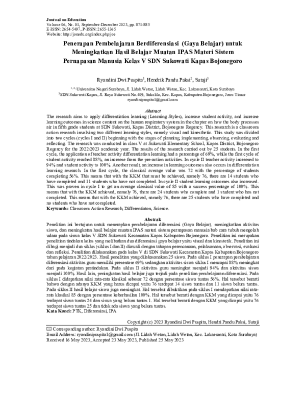 (PDF) Penerapan Pembelajaran Berdiferensiasi (Gaya Belajar) untuk ...
