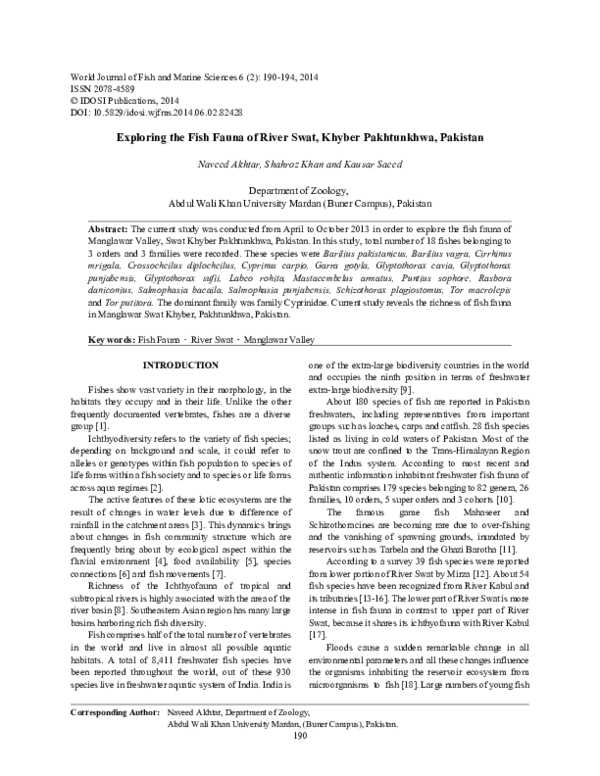 (PDF) Exploring the Fish Fauna of River Swat, Khyber Pakhtunkhwa, Pakistan