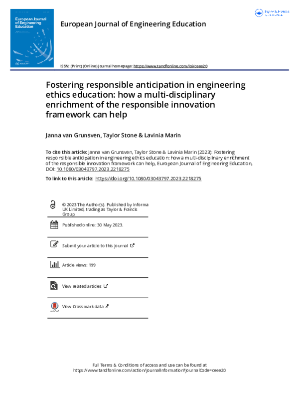 (PDF) Fostering responsible anticipation in engineering ethics education: how a multi ...