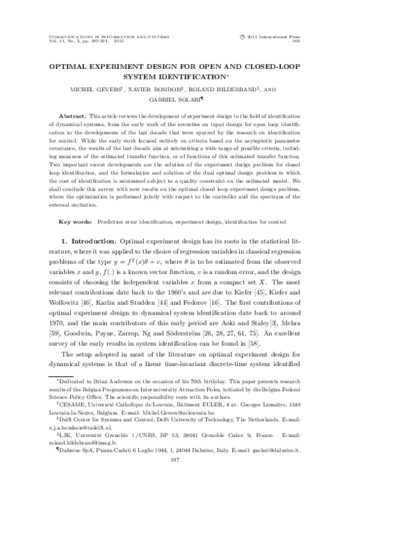 (PDF) Optimal experiment design for open and closed-loop system identification