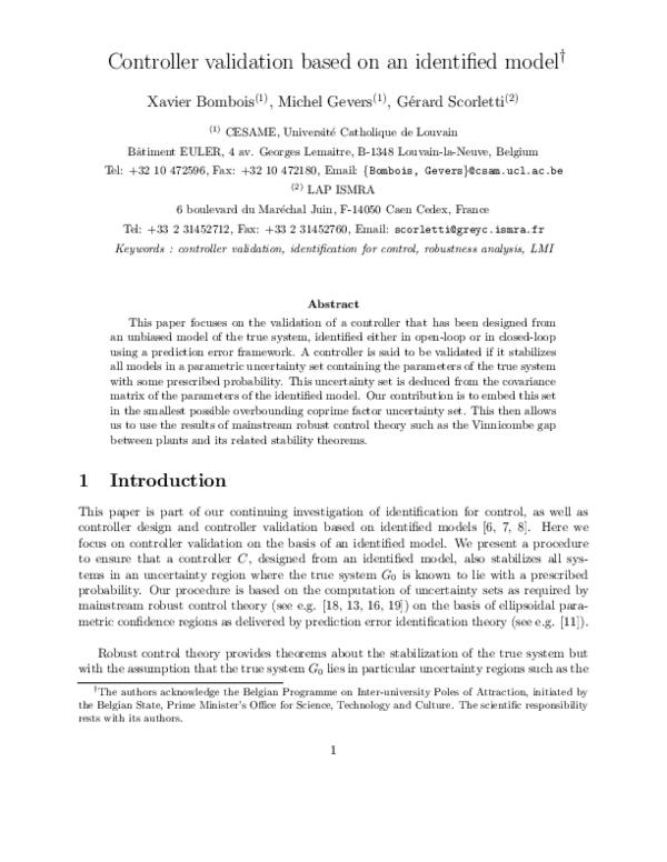 (PDF) Controller validation based on an identified model