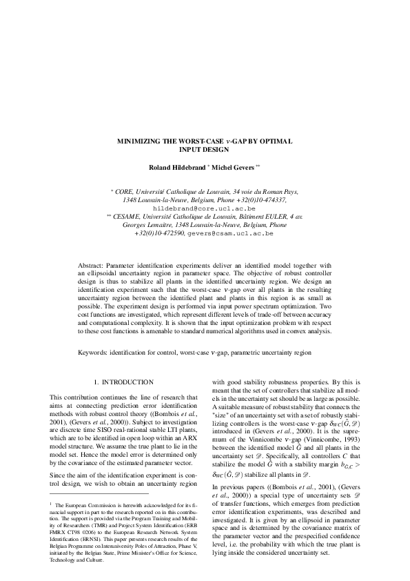 Pdf Minimizing The Worst Case ν Gap By Optimal Input Design