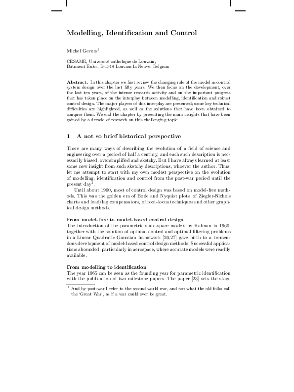 (PDF) Modelling, Identification and Control