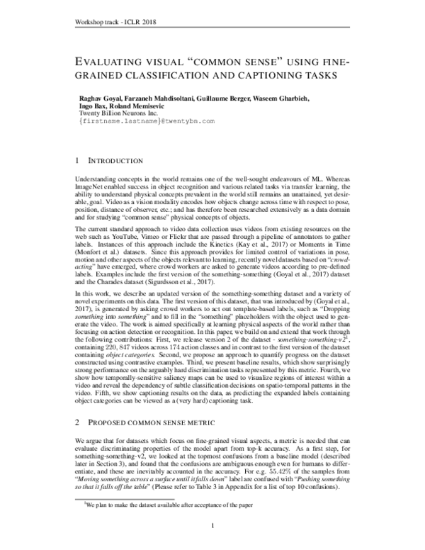 (PDF) Evaluating visual "common sense" using fine-grained classification and captioning tasks