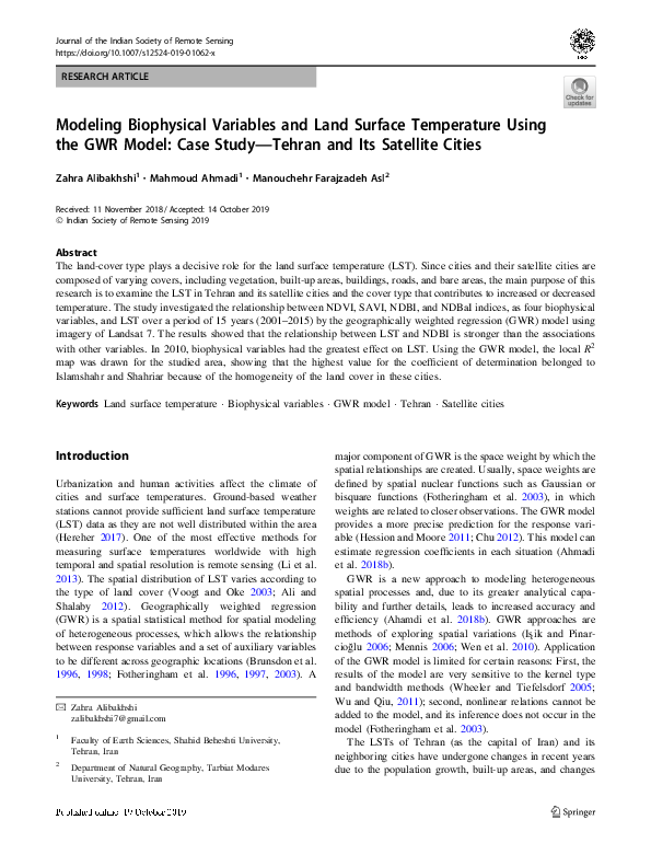 (PDF) Modeling Biophysical Variables and Land Surface Temperature Using the GWR Model: Case ...