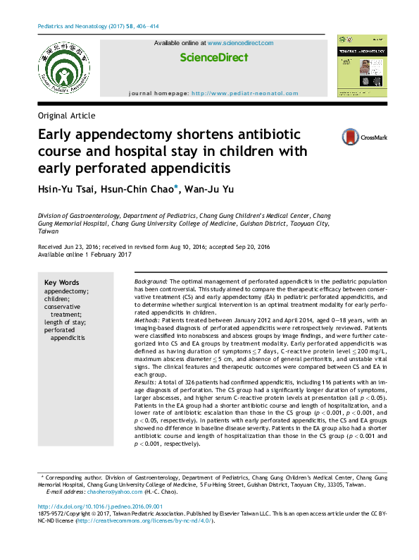 (PDF) Early appendectomy shortens antibiotic course and hospital stay ...