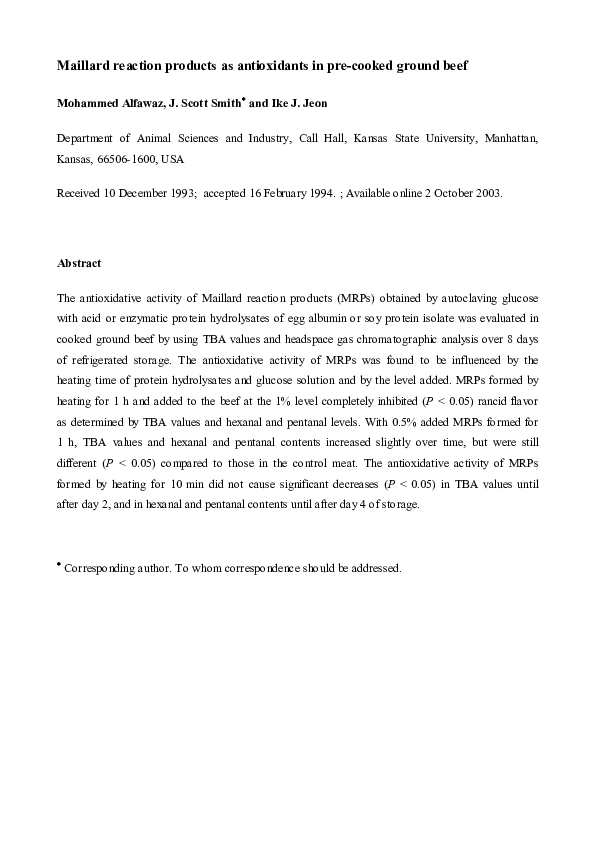 (PDF) Maillard reaction products as antioxidants in pre-cooked ground beef