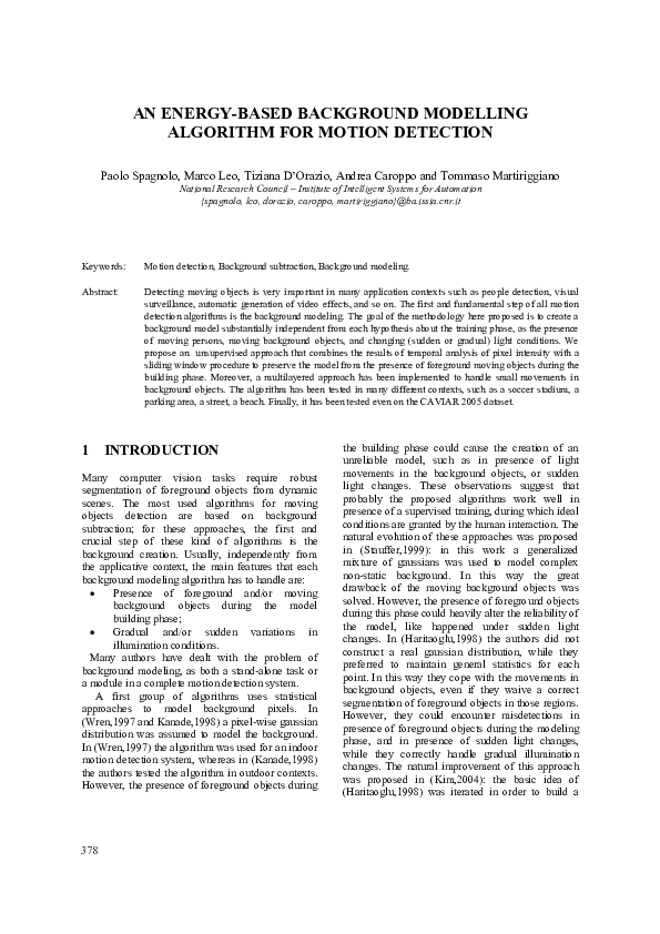 Pdf An Energy Based Background Modelling Algorithm For Motion Detection