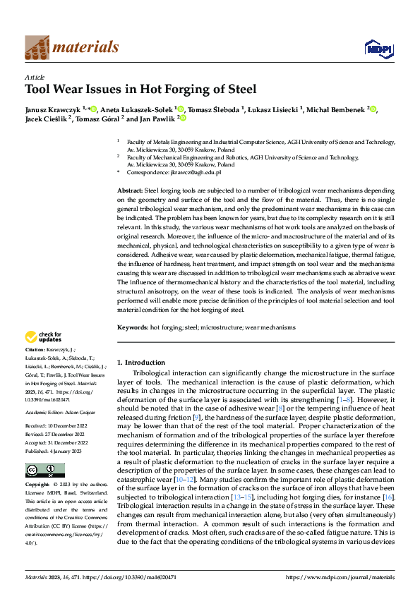 (PDF) Tool Wear Issues in Hot Forging of Steel