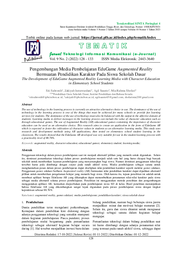 (PDF) Pengembangan Media Pembelajaran EduGame Augmented Reality Bermuatan Pendidikan Karakter ...